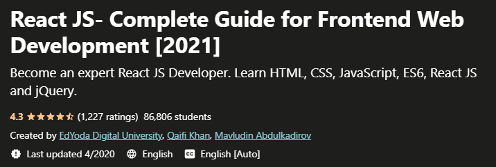 React JS- Web 前端开发完全指南 [2021] ( React JS- Complete Guide for Frontend Web Development [2021 ...